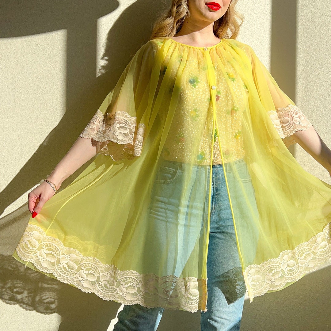 Sheer Vintage 1960s Yellow Bed Jacket With Lace Trim OSFM - Etsy