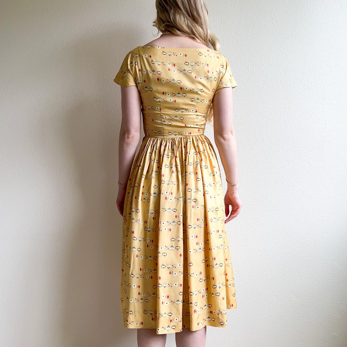 Vintage Darling 1950s Yellow Silk Dress With Delicate Print XS - Etsy