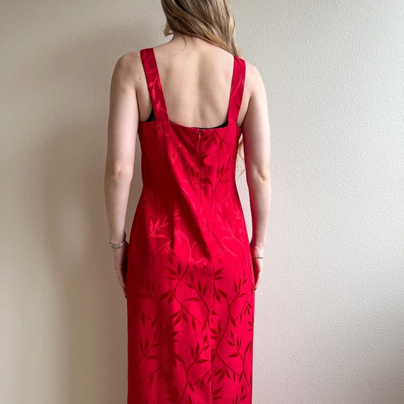 Vintage 1990s Bright Red Slit Dress With Cropped Jack… - Gem