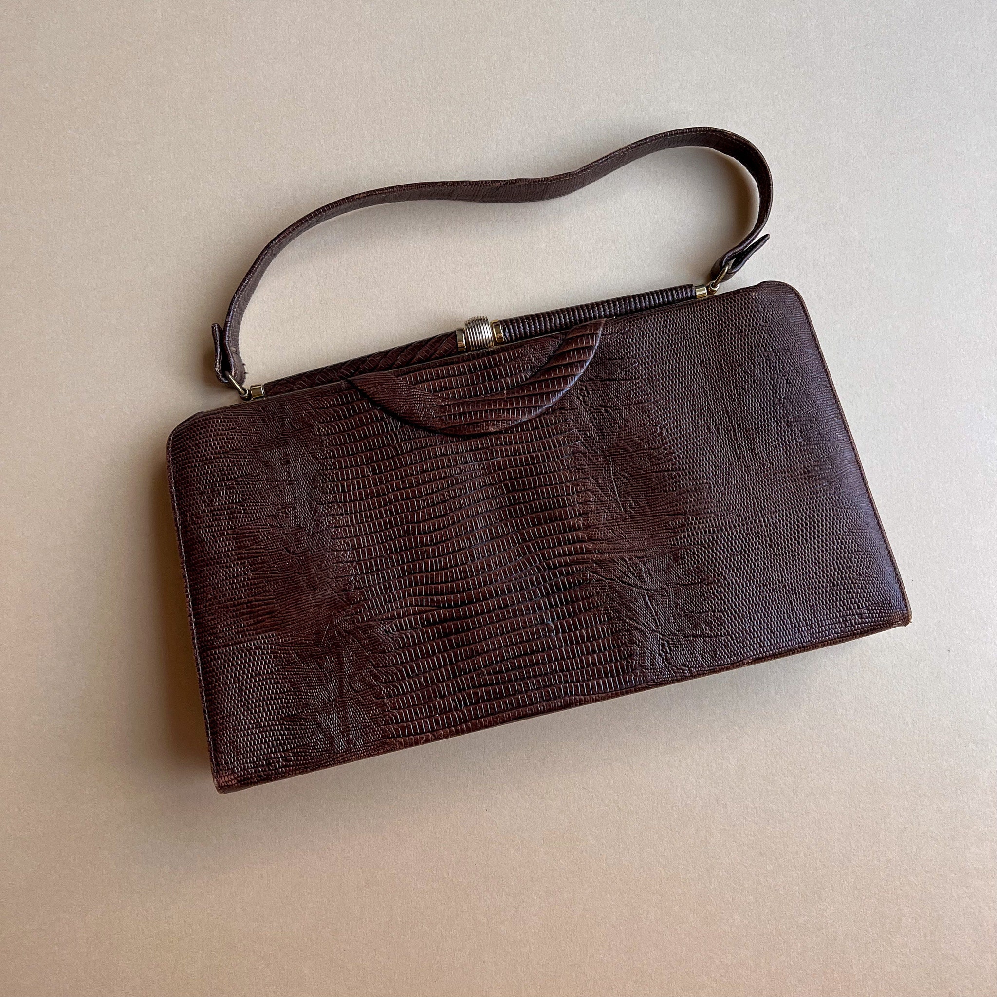 Vintage 1950s Chocolate Brown Faux Lizard Handbag - Etsy