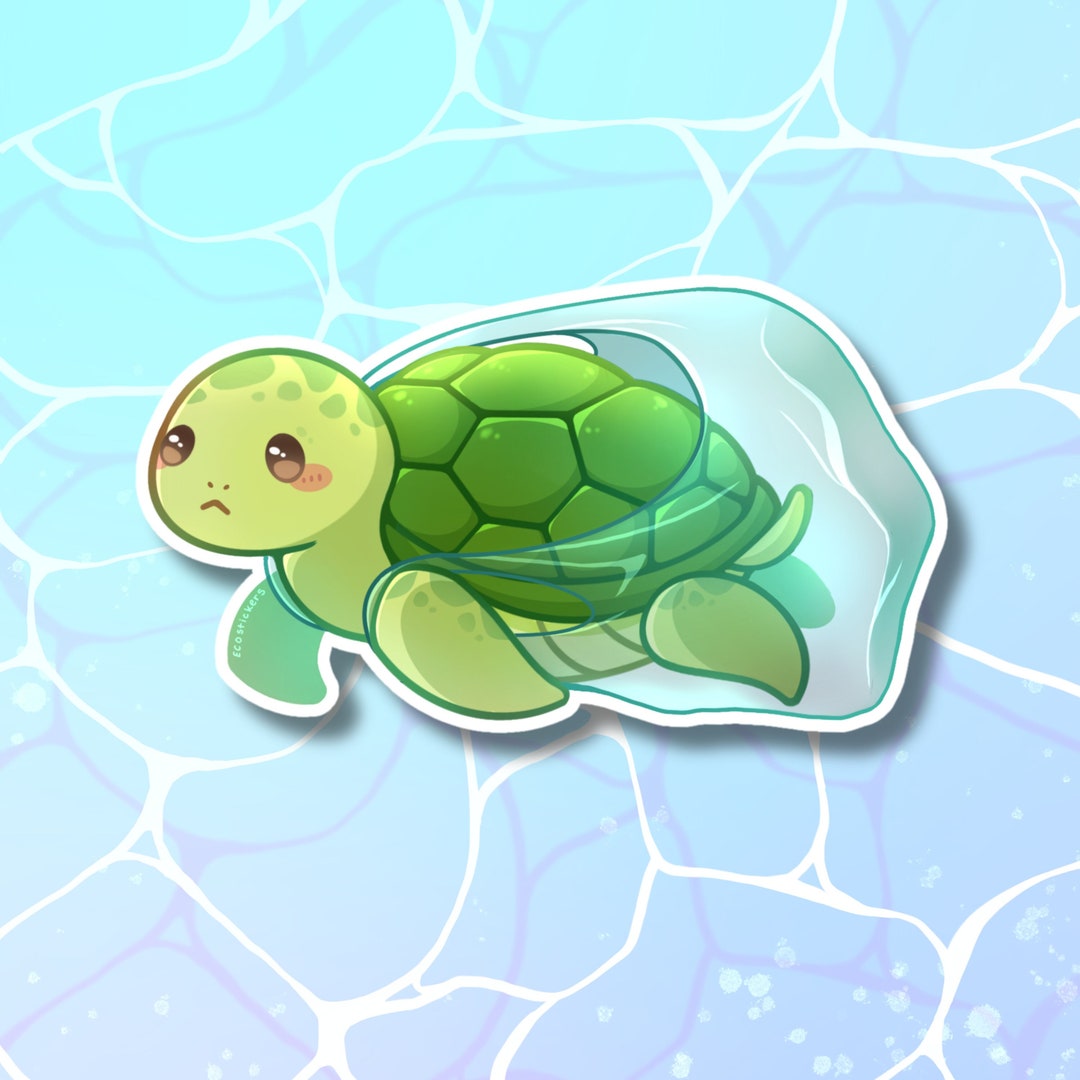 Sad Sea Turtle Sticker Ocean Pollution Awareness Vinyl Weatherproof ...