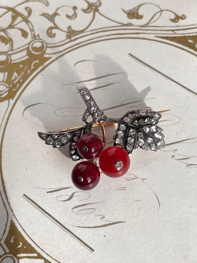 Antique 19th C French Carnelian and Diamond Red Currant Brooch - Etsy