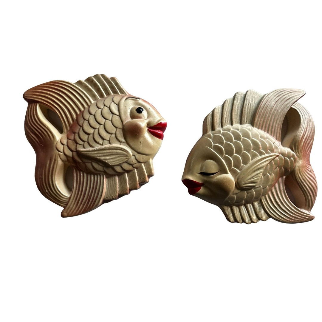 Vintage Two Chalkware Fish Plaques Wall Hanging Decor - Etsy