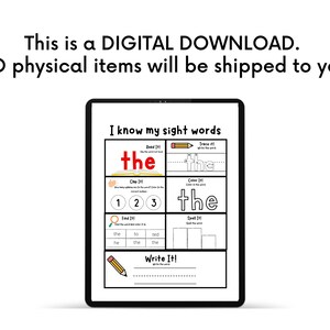 Printable Sight Word Worksheet Pack, Pre-k and Kindergarten Worksheets ...