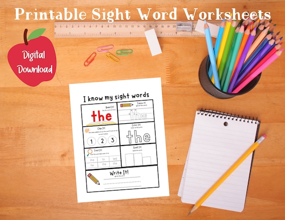 Printable Sight Word Worksheet Pack Pre-k and Kindergarten - Etsy