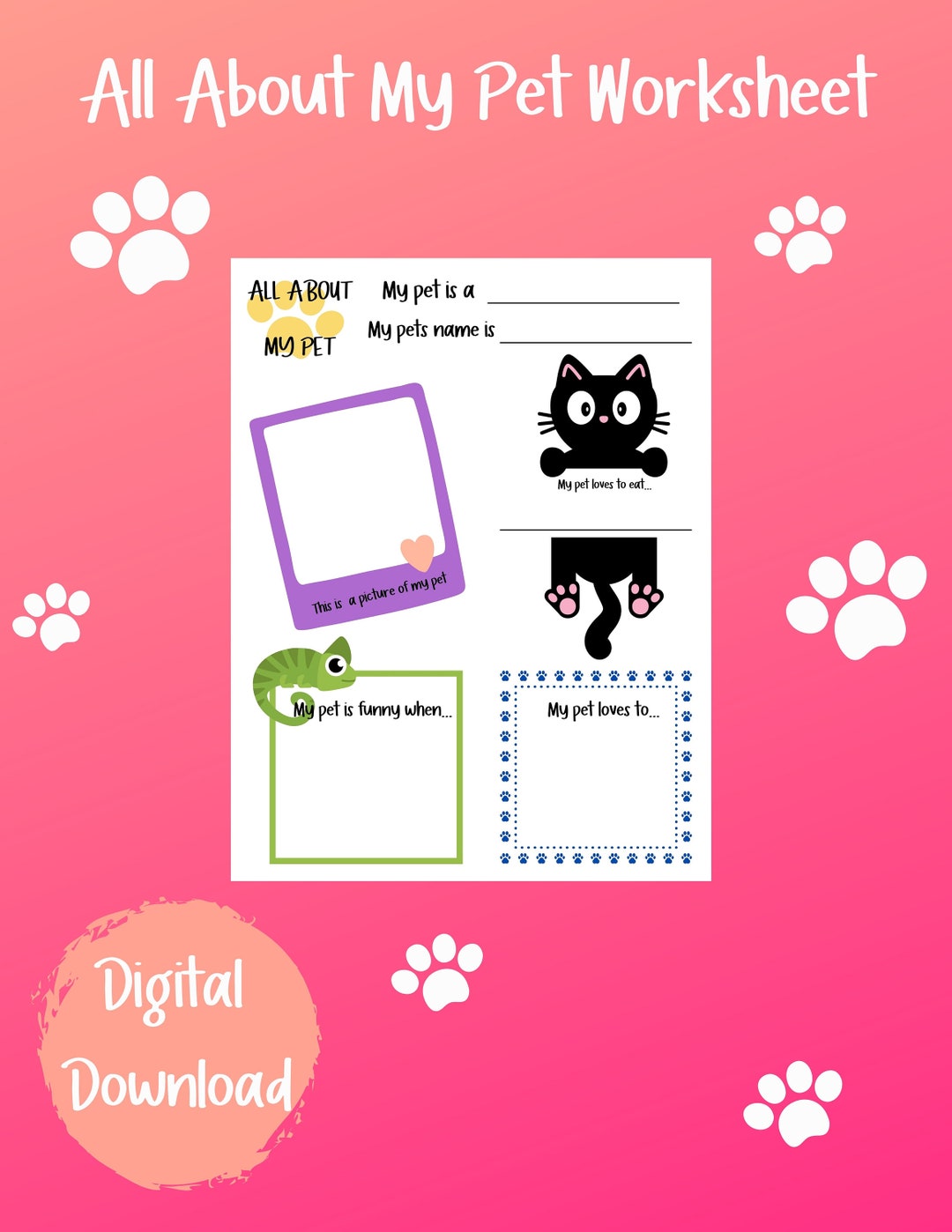 Printable All About My Pet Worksheet, Pre-k, Kindergarten, Pet Theme ...