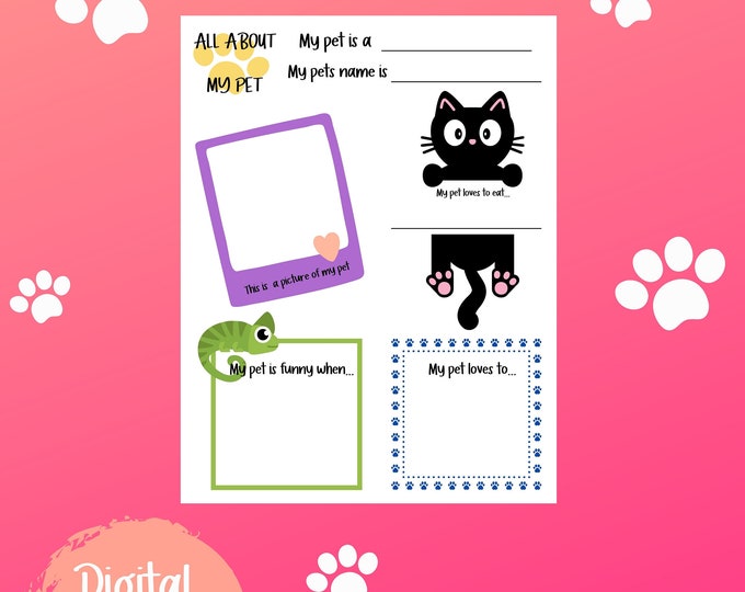 All About My Pet, Digital Download Printable PDF, Activity Sheets for ...