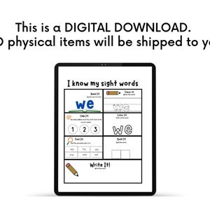 Printable Sight Word Worksheet Pack, Pre-k and Kindergarten Worksheets ...