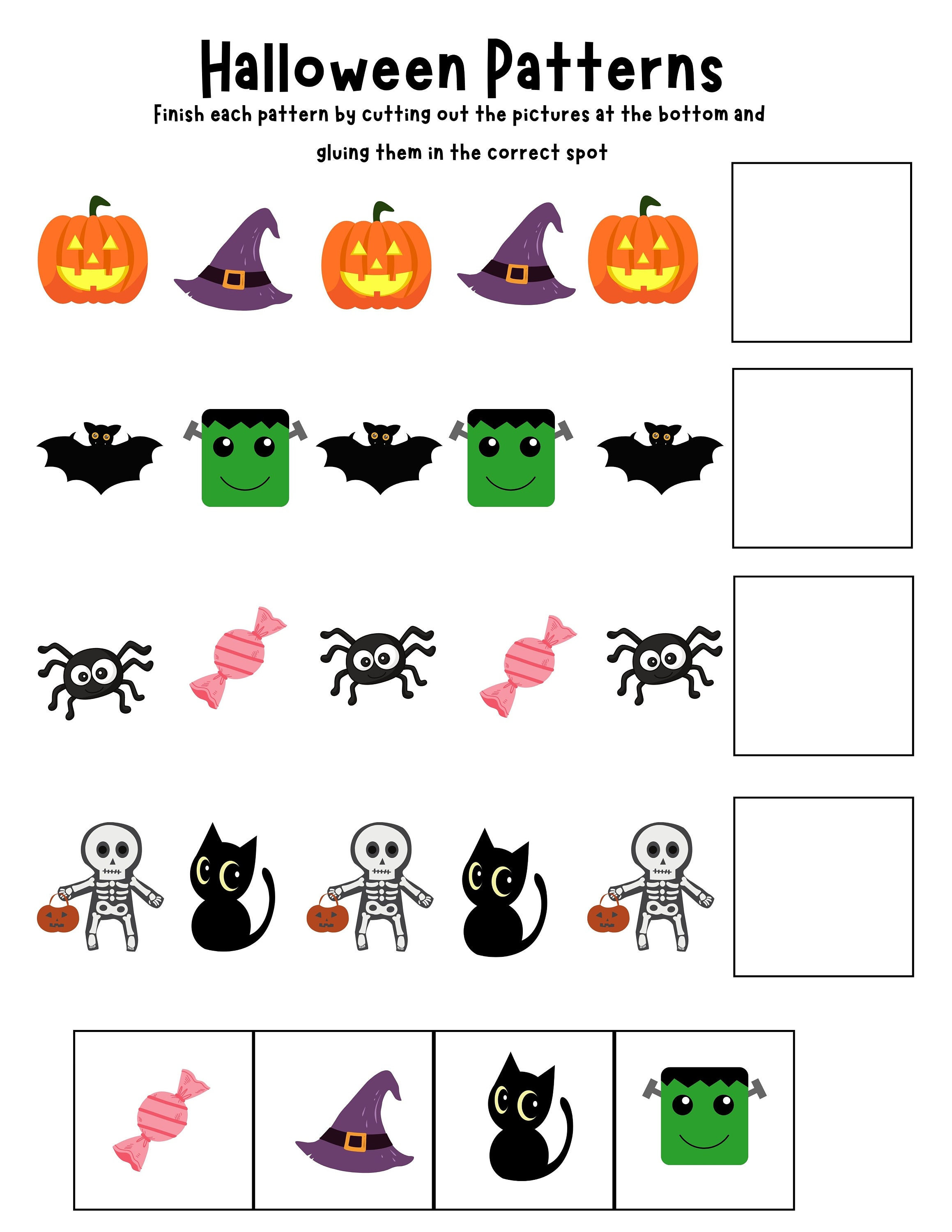 Printable Halloween Pattern Worksheet, Fun Preschool or Kindergarten ...