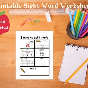 Printable Sight Word Worksheet Pack, Pre-k and Kindergarten Worksheets ...