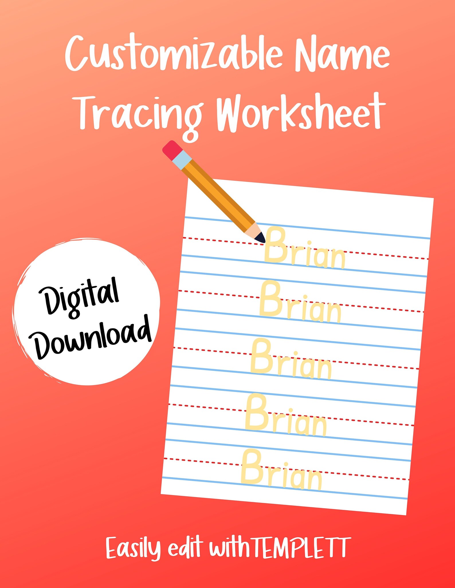 Editable Name Tracing Worksheet Template, Reusable Teacher Resource ...
