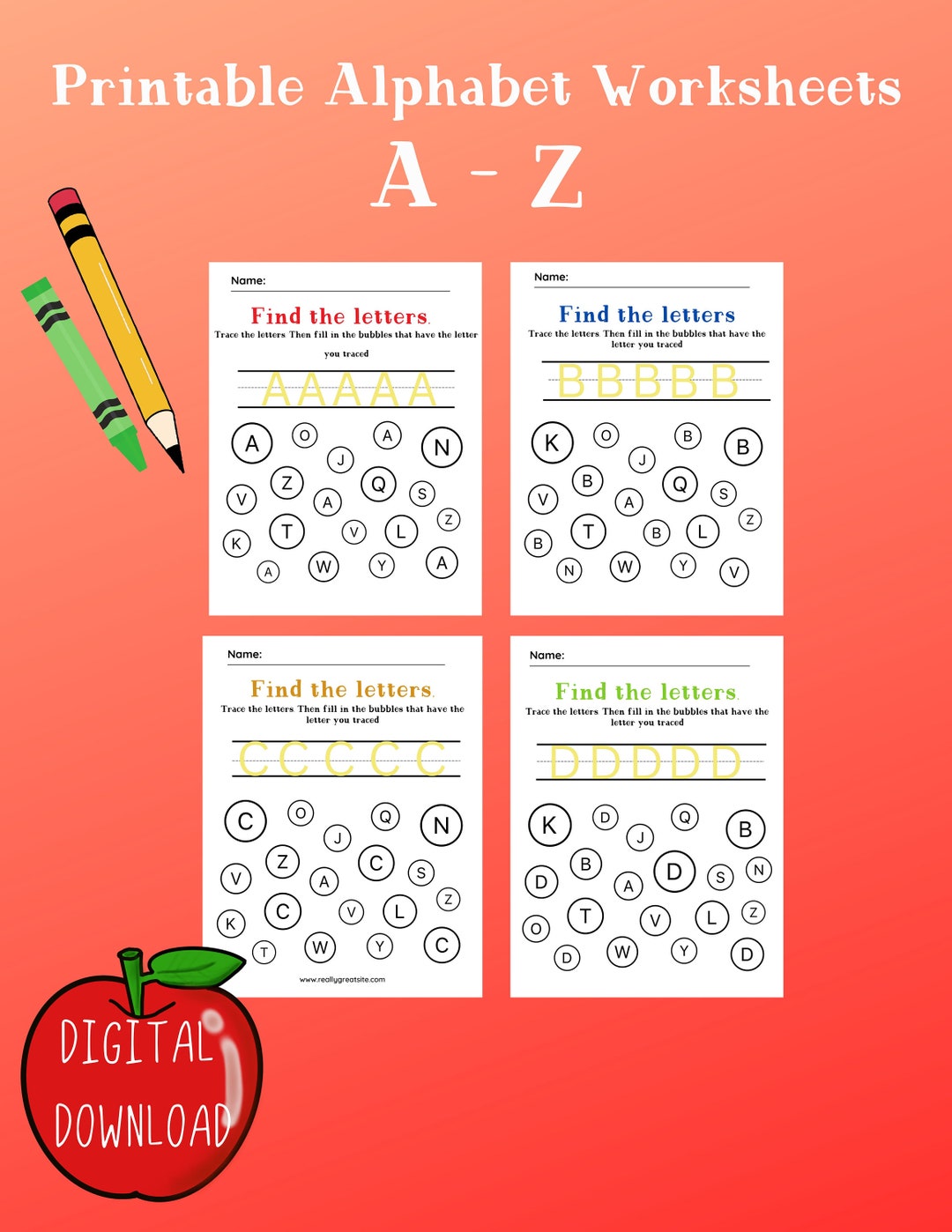 Printable Alphabet Worksheet Pack, A - Z, Trace and Match Letters ...