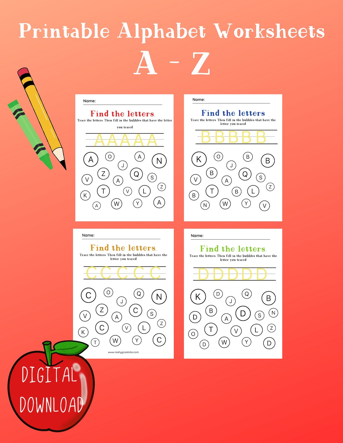 Printable Alphabet Worksheet Pack, A - Z, Trace and Match Letters ...