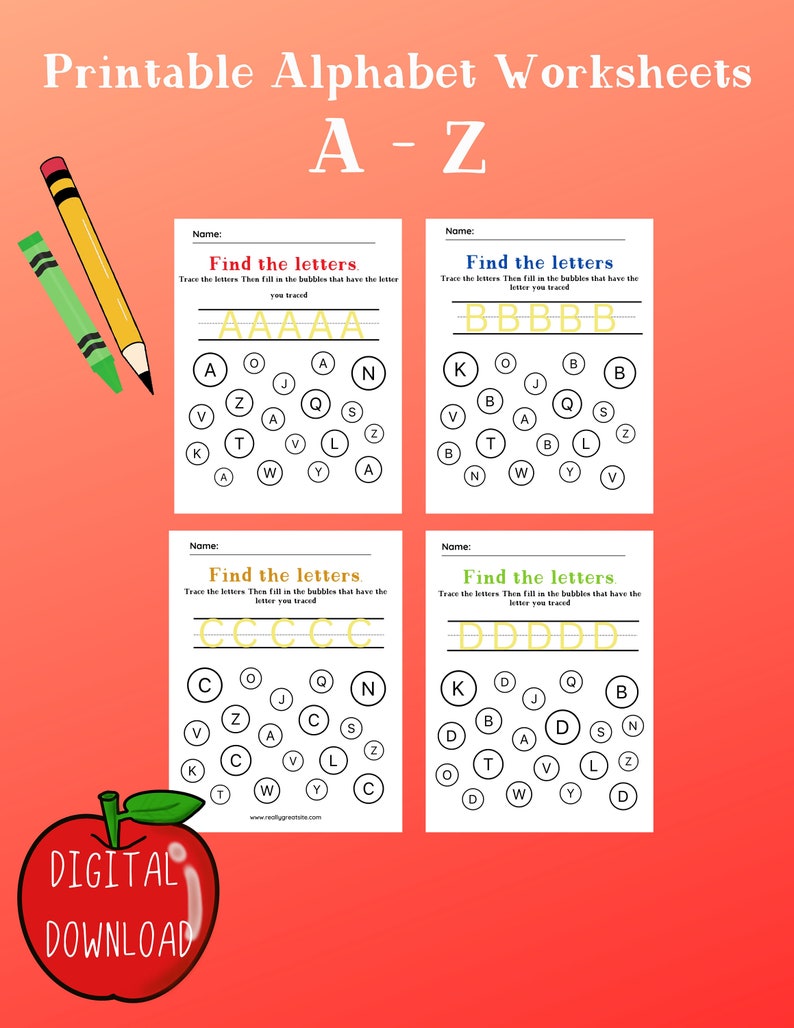 Printable Alphabet Worksheet Pack, A - Z, Trace and Match Letters ...