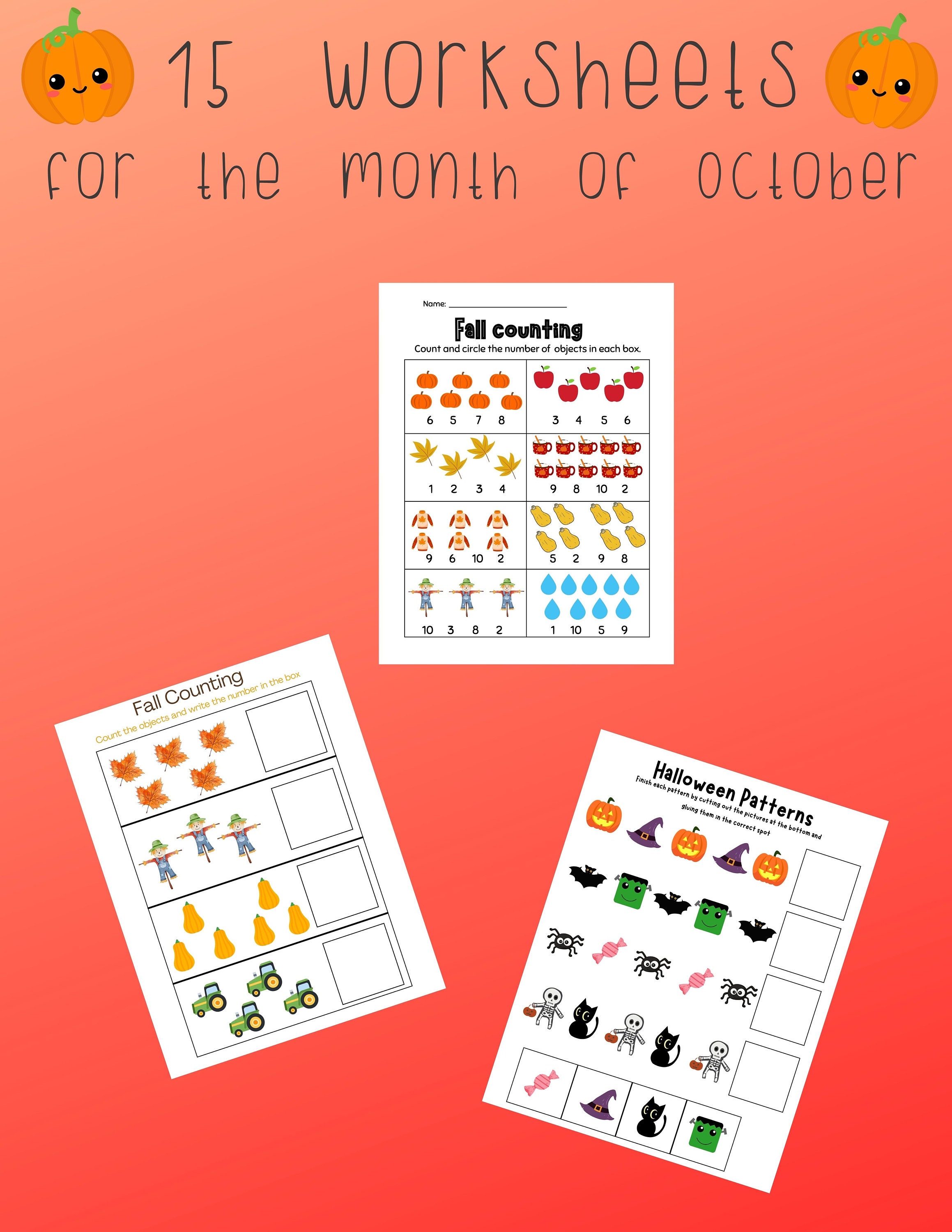 Pack of 15 Printable Worksheets, Pre-k, Kindergarten, Worksheets ...