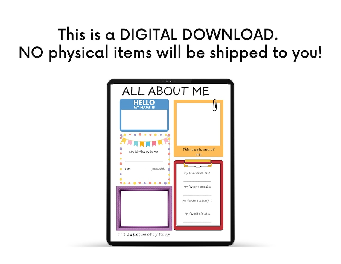 Printable All About Me Worksheet, Pre-k, Kindergarten, Show and Tell ...