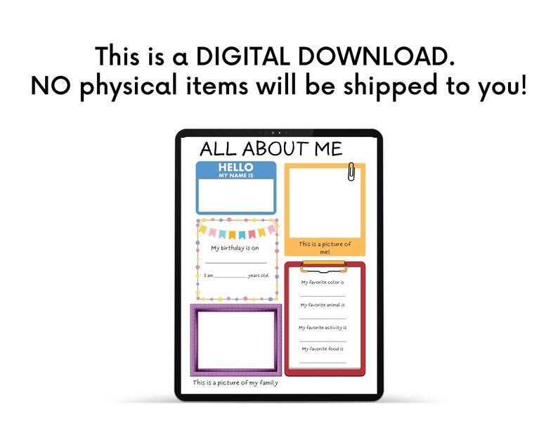 Printable All About Me Worksheet, Pre-k, Kindergarten, Show and Tell ...