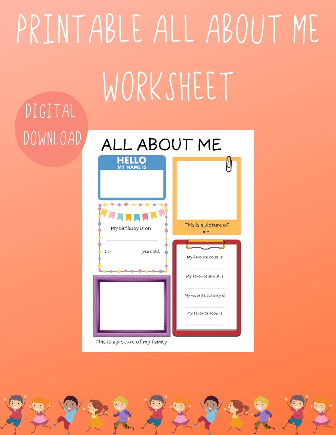 Printable All About Me Worksheet, Pre-k, Kindergarten, Show and Tell ...