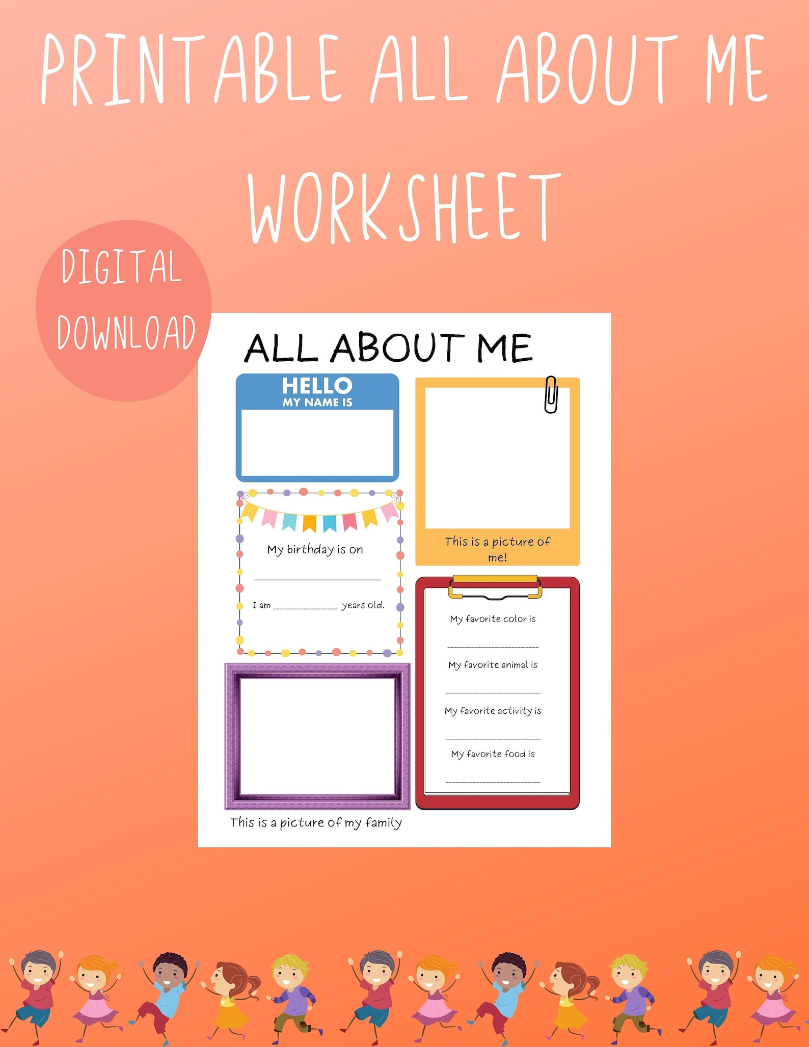Printable All About Me Worksheet, Pre-k, Kindergarten, Show and Tell ...