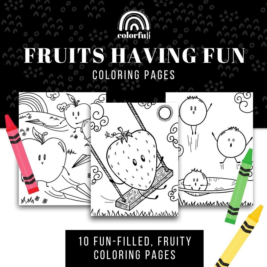 Fruits Having Fun Coloring Pages by COLORFULL - Etsy
