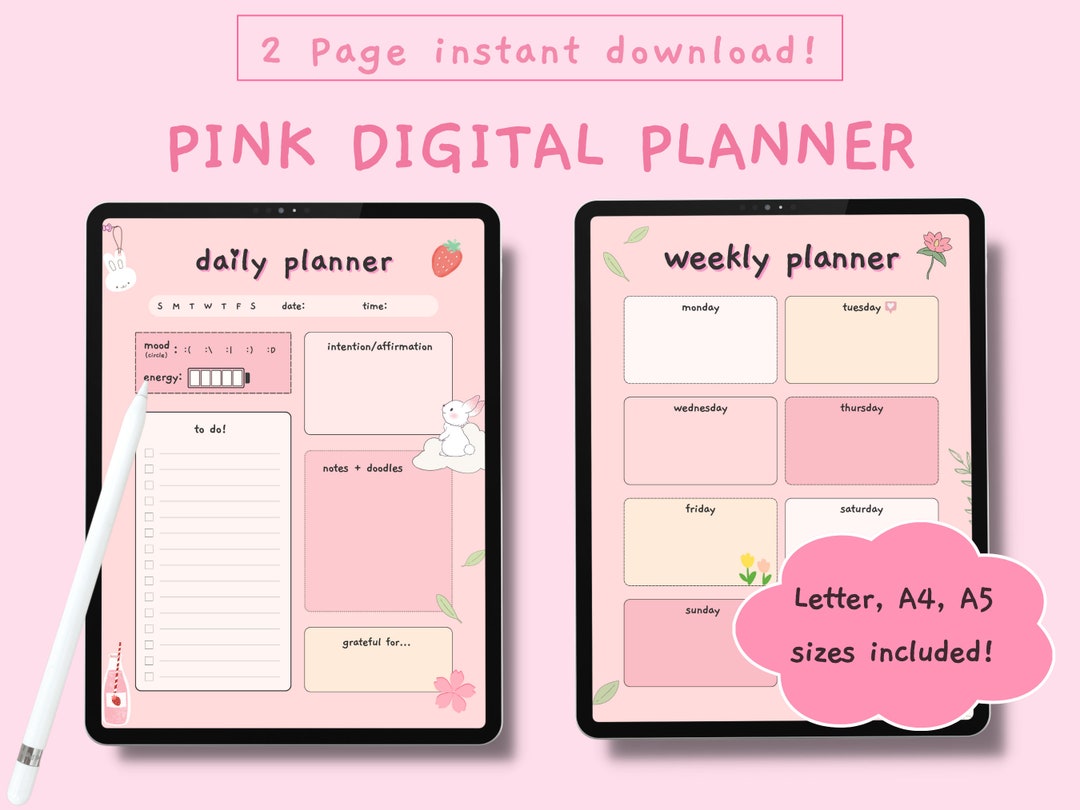 Cute Pink Planner Bundle, Pink Digital Planner, Instant Download ...