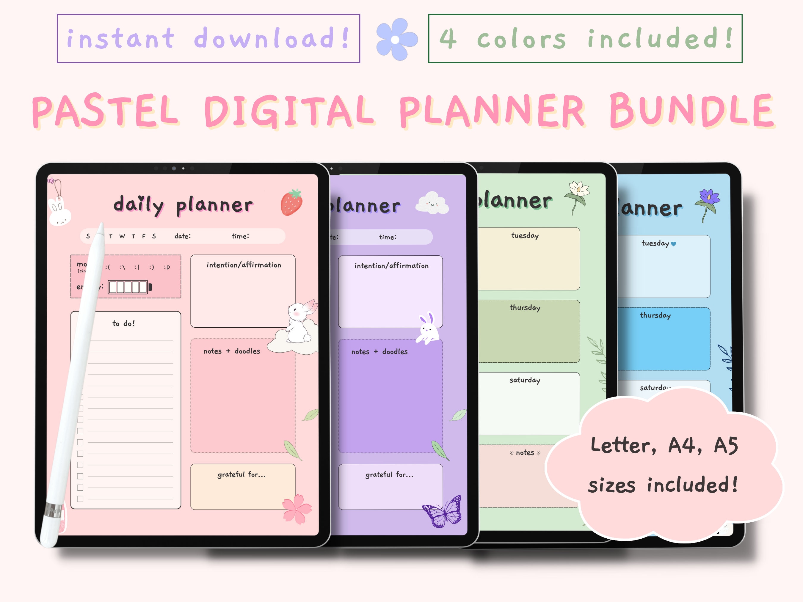 Pastel Digital Planner Bundle, Cute Pastel Planners, Pastel Printable ...