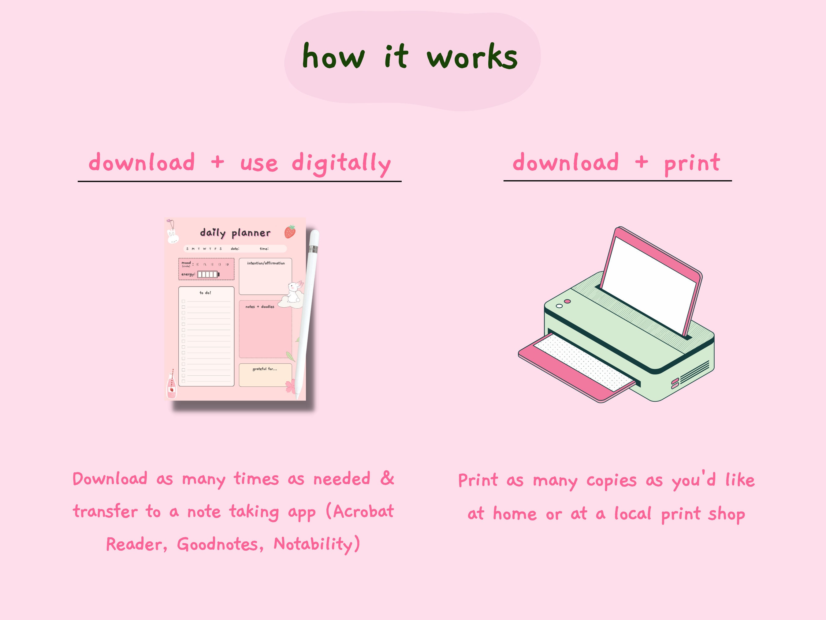 Cute Pink Planner Bundle, Pink Digital Planner, Instant Download ...