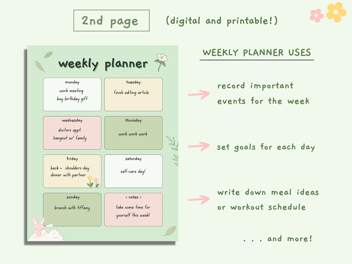 Cute Digital Planner Bundle, Cute Digital Daily Planner, Sage Green ...