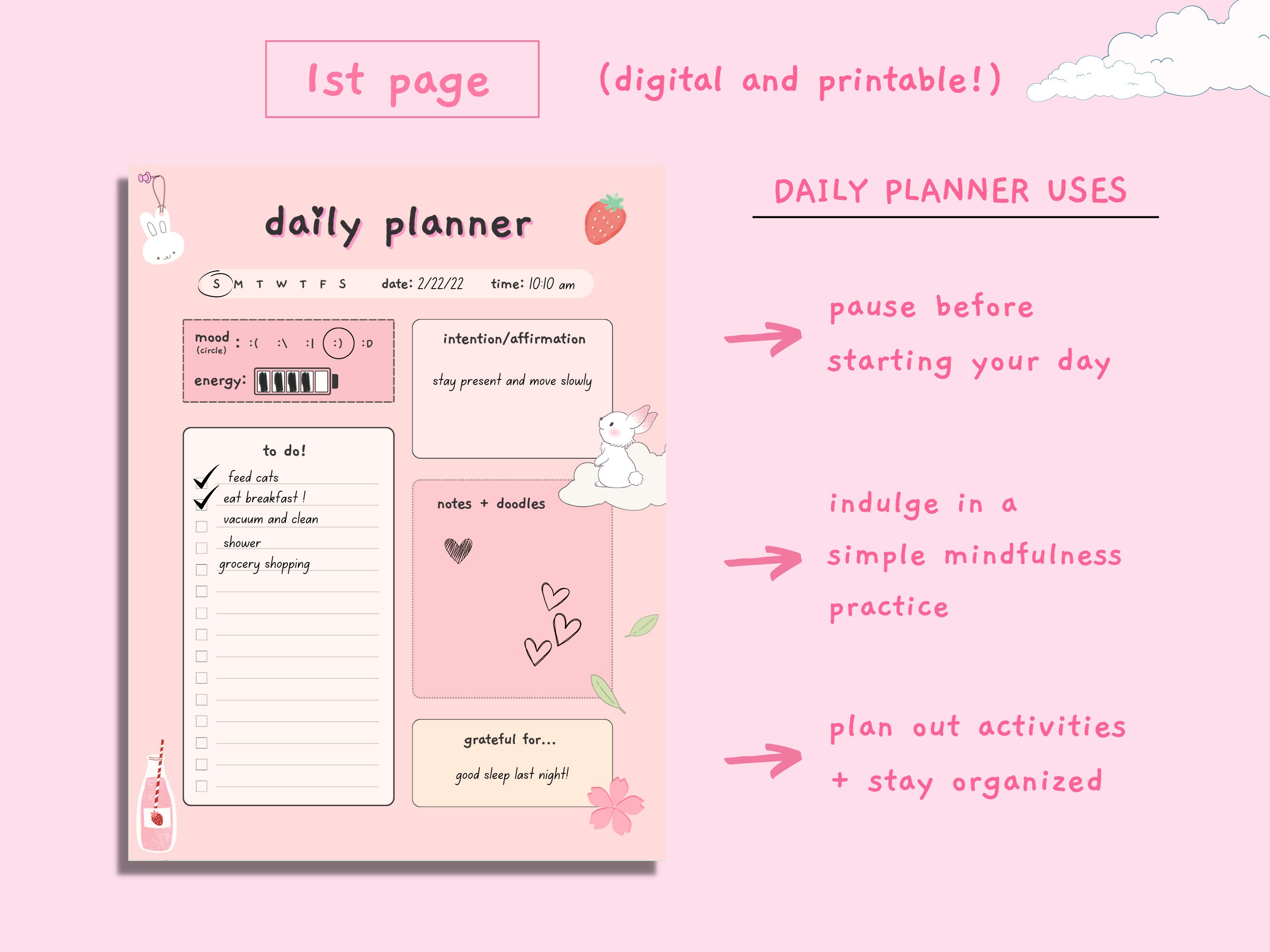 Cute Pink Planner Bundle, Pink Digital Planner, Instant Download ...