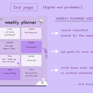 Cute Purple Digital Planner, Printable Daily and Weekly Planner, Purple ...