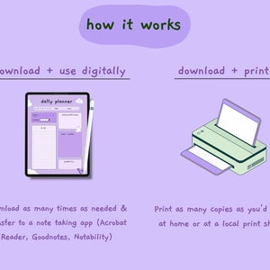 Cute Purple Digital Planner, Printable Daily and Weekly Planner, Purple ...