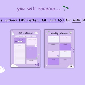 Cute Purple Digital Planner, Printable Daily and Weekly Planner, Purple ...