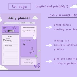 Cute Purple Digital Planner, Printable Daily and Weekly Planner, Purple ...