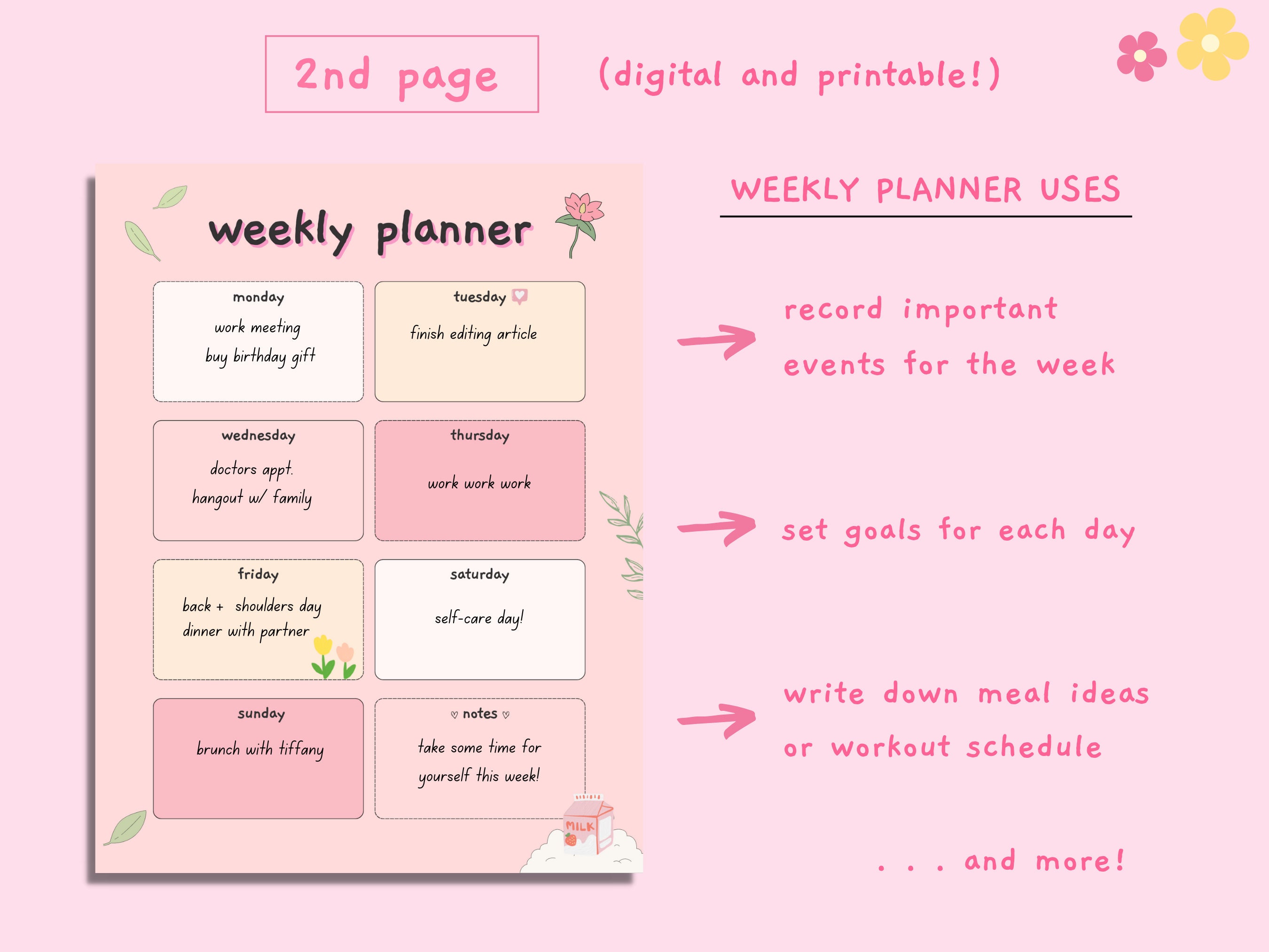 Cute Pink Planner Bundle, Pink Digital Planner, Instant Download ...