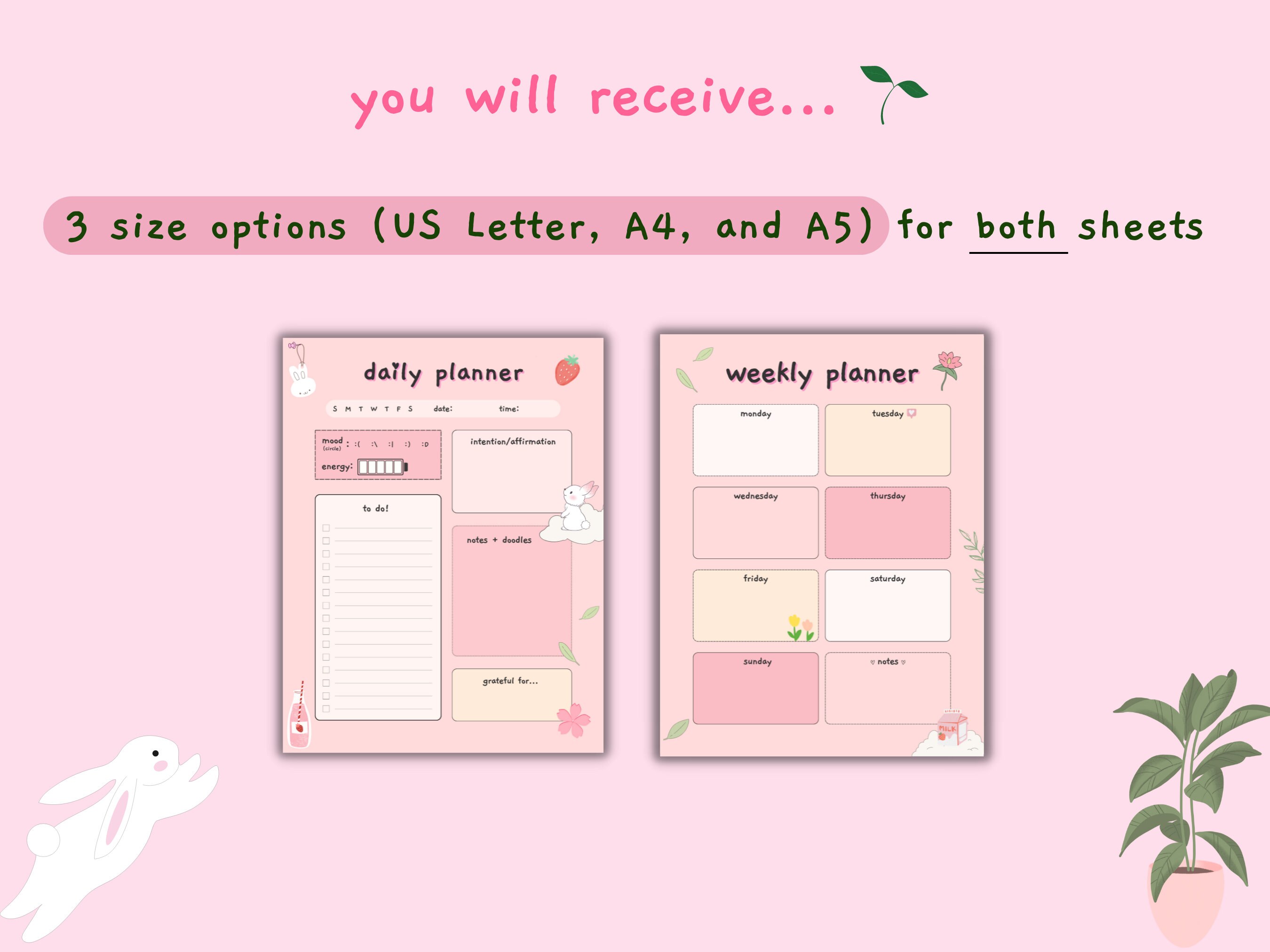 Cute Pink Planner Bundle, Pink Digital Planner, Instant Download ...