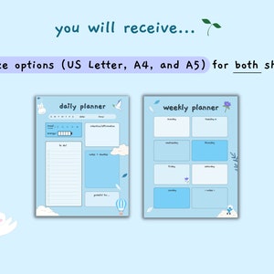 Cute Blue Digital Planner Sheets, Kawaii Blue Daily Planner, Cute ...