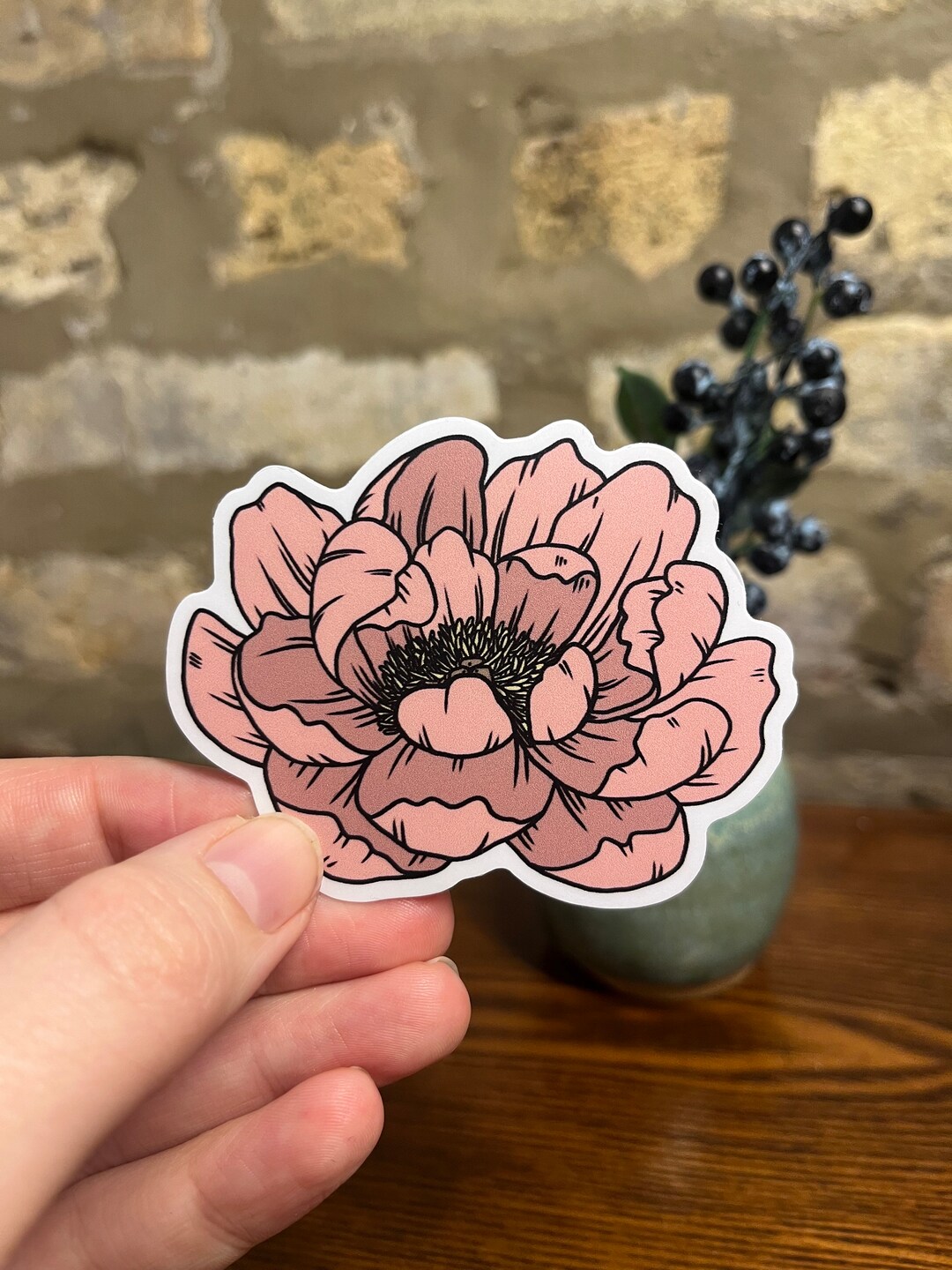 Pink Peony Vinyl Sticker, Matte Decal, Single Flower, Minimalist, Gifts ...