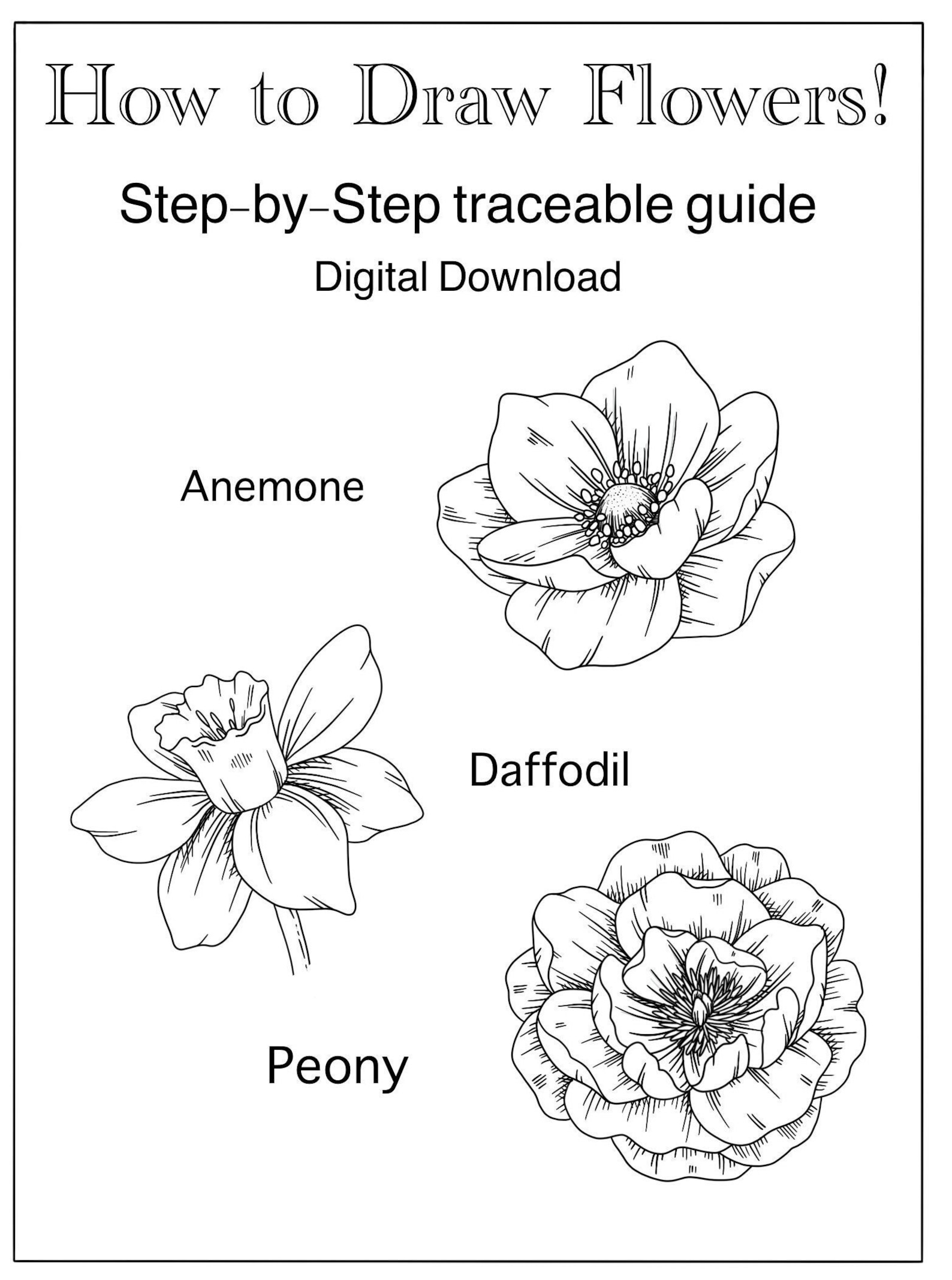 How to Draw Flowers PRINTABLE DIGITAL DOWNLOAD Worksheet, Daffodil ...