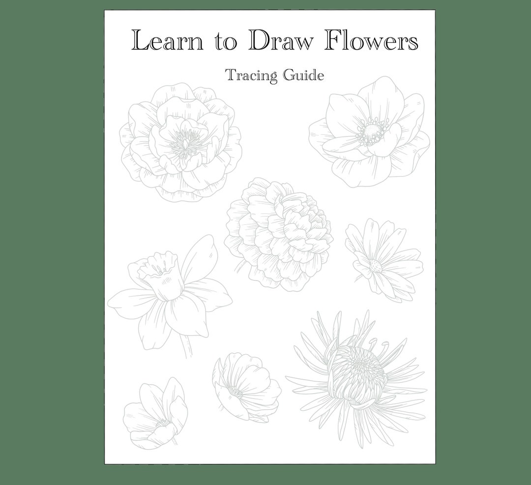 Learn to Draw Flowers Tracing Guide, PRINTABLE DIGITAL DOWNLOAD, Floral ...