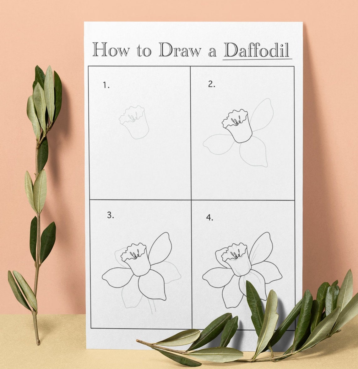 How to Draw Flowers PRINTABLE DIGITAL DOWNLOAD Worksheet, Daffodil ...