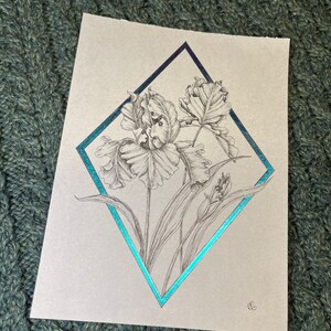 Original Iris Ink Drawing With Metallic Watercolor Accents, Geometric ...