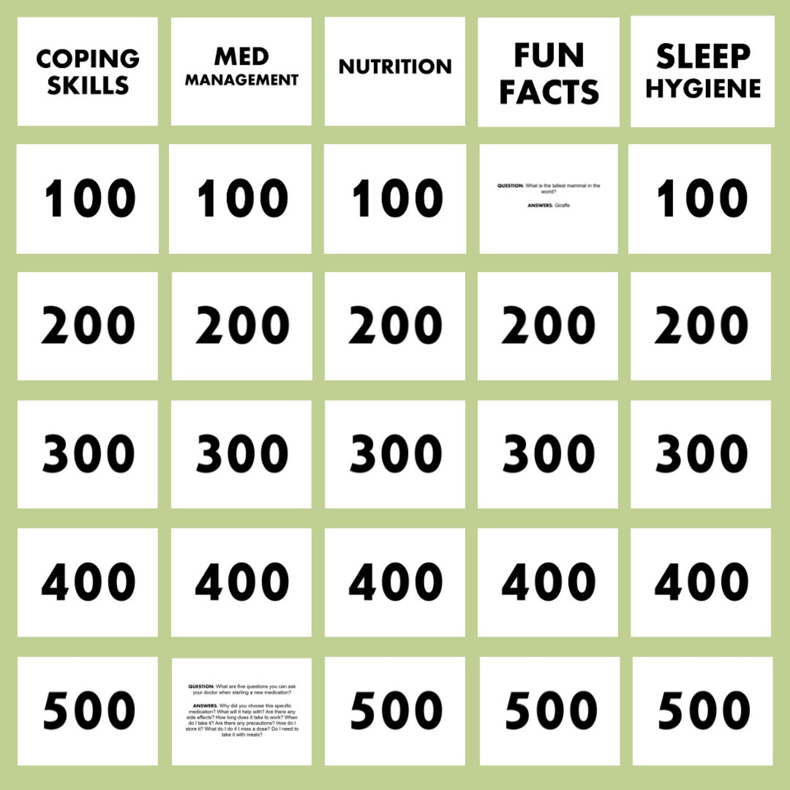Psych Education Jeopardy - Adults and Teens - Coping Skills, Medication ...