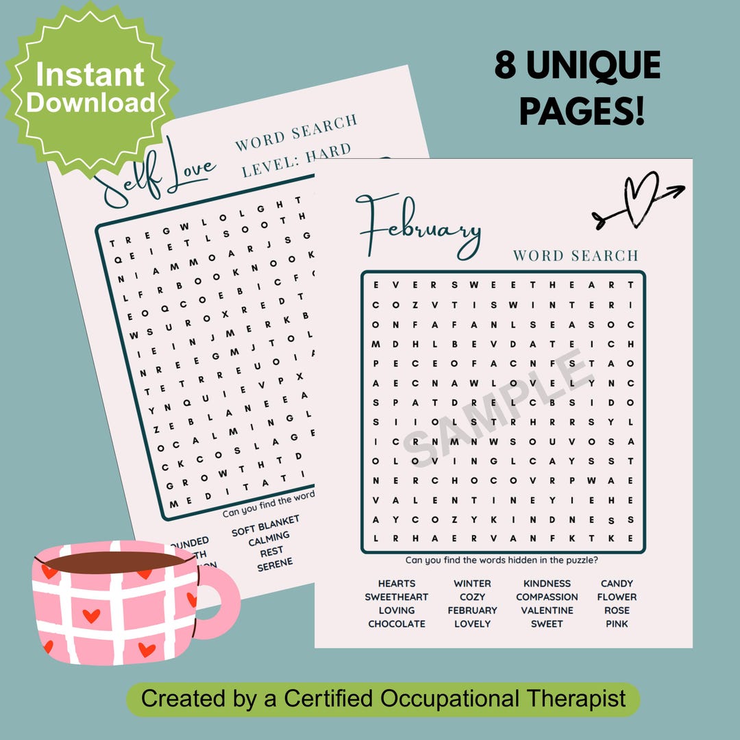 7 February Word Searches and 1 Word Scramble - Instant Digital Download ...
