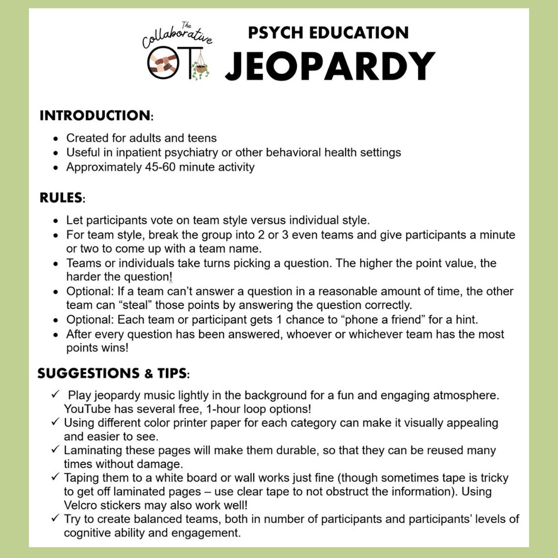 Psych Education Jeopardy - Adults and Teens - Coping Skills, Medication ...