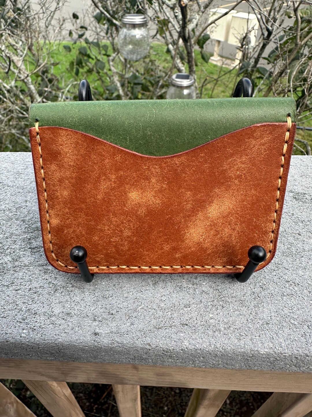 Three-pocket Bifold Card Wallet – Emerald Green & Coniac Pueblo Leather ...
