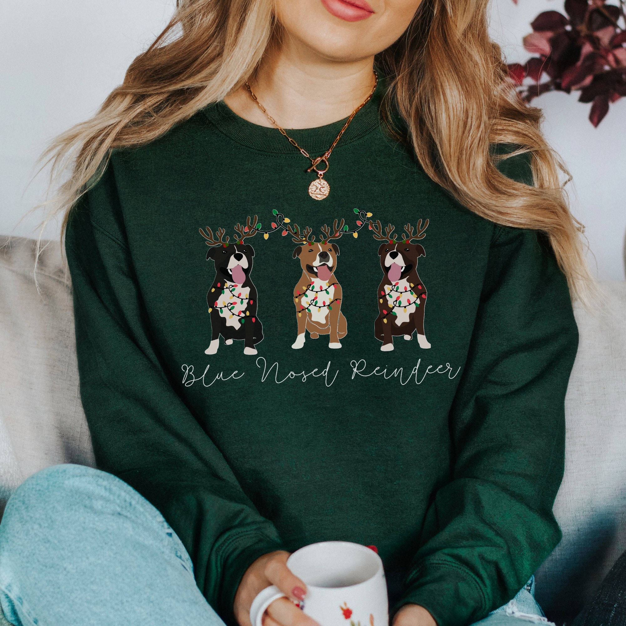 Blue Nosed Reindeer Pitbull Sweatshirt Dog Christmas - Etsy