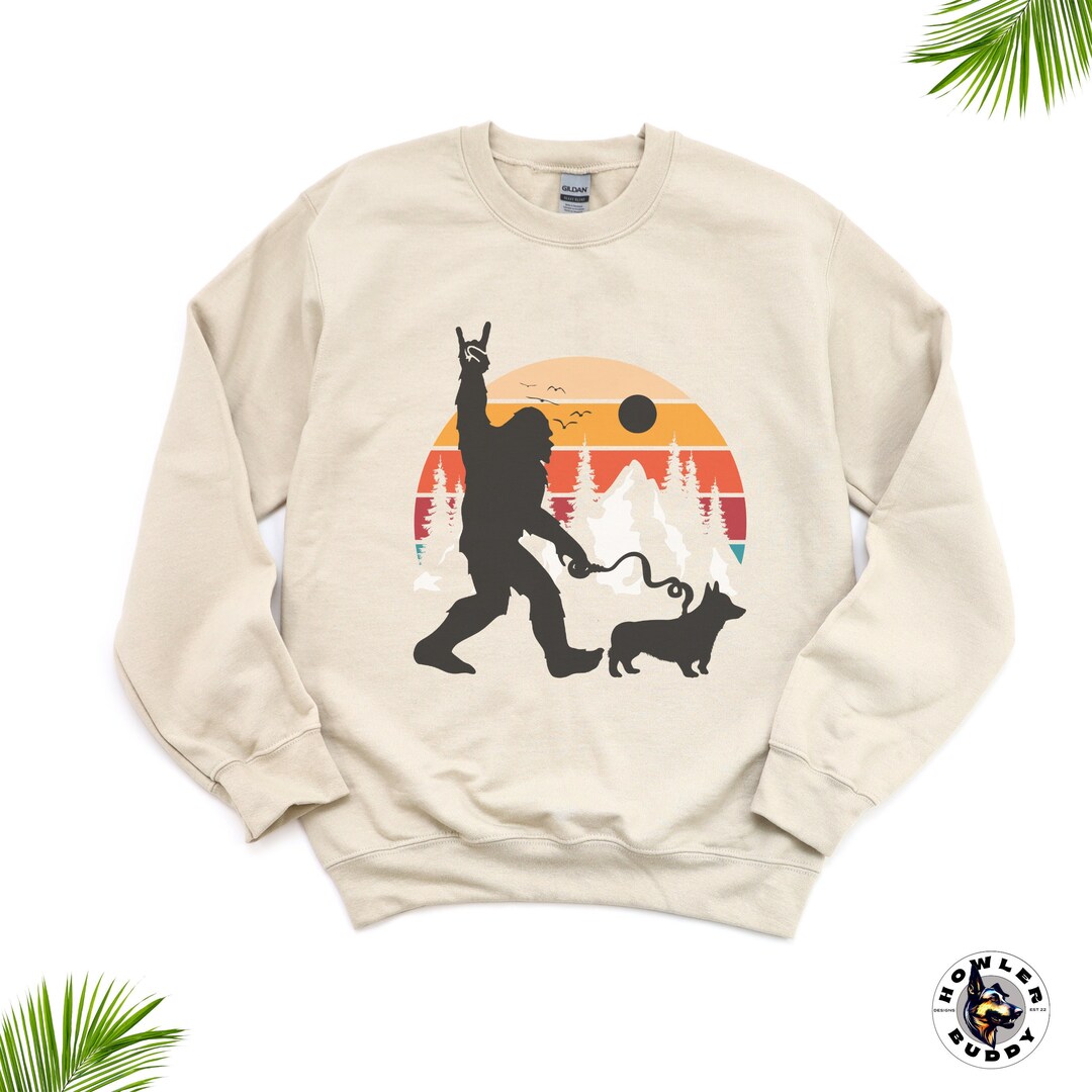 Sasquatch & Pembroke Welsh Corgi Sweatshirt : Cryptid Mountains ...