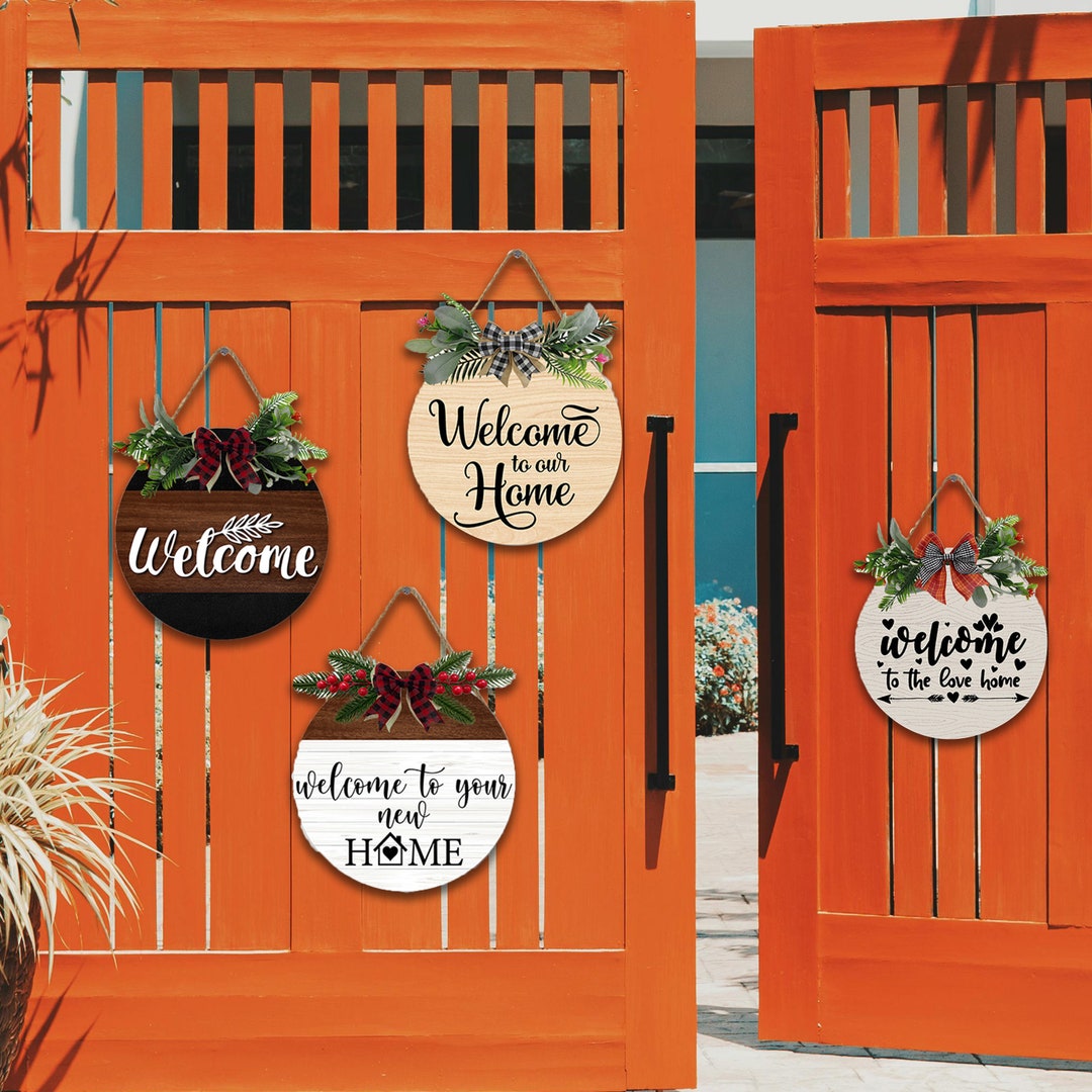 Wooden Sign Art Door Sign Creative Decoration Round Wall Hanging With ...