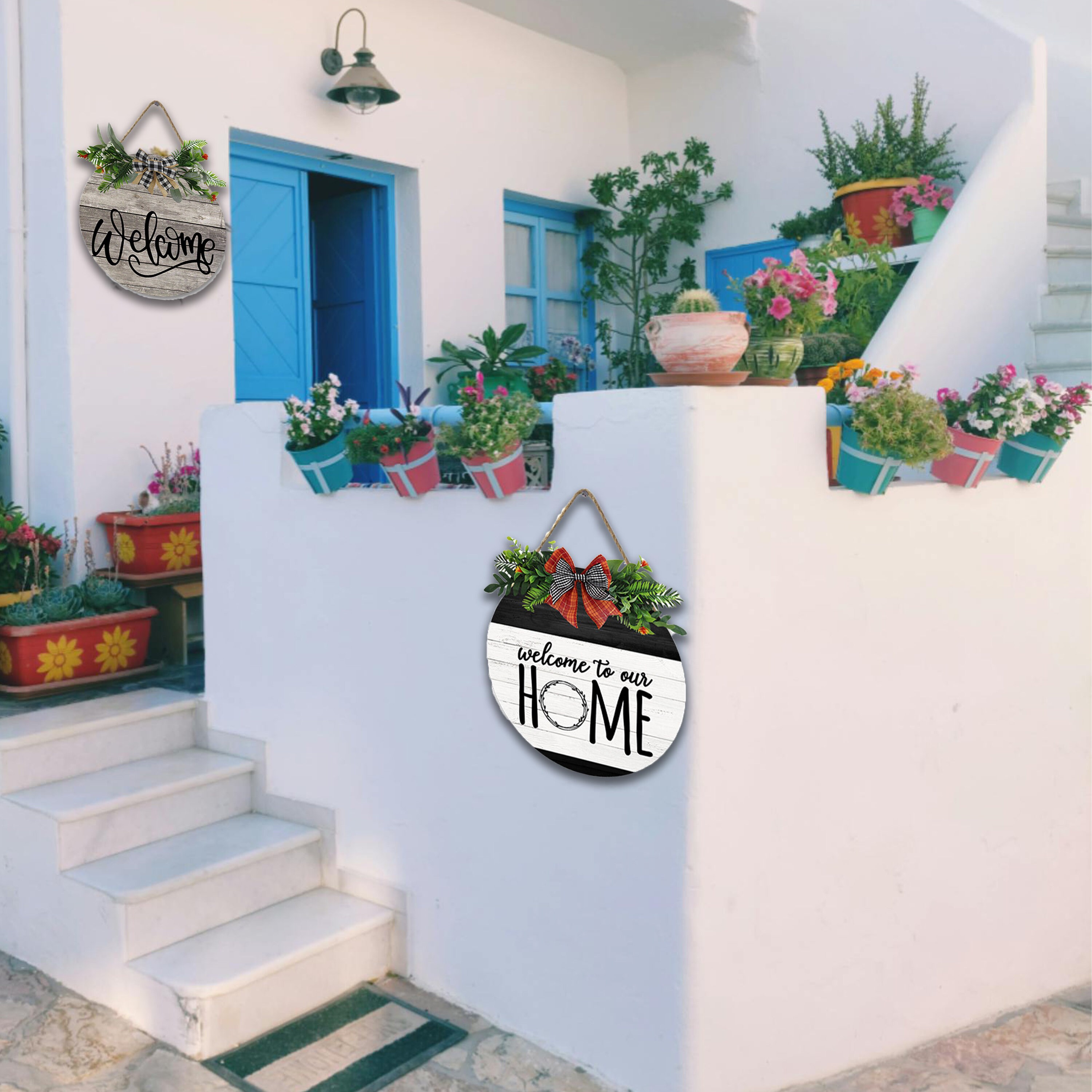 Wooden Sign Art Door Sign Creative Decoration Round Wall Hanging With ...