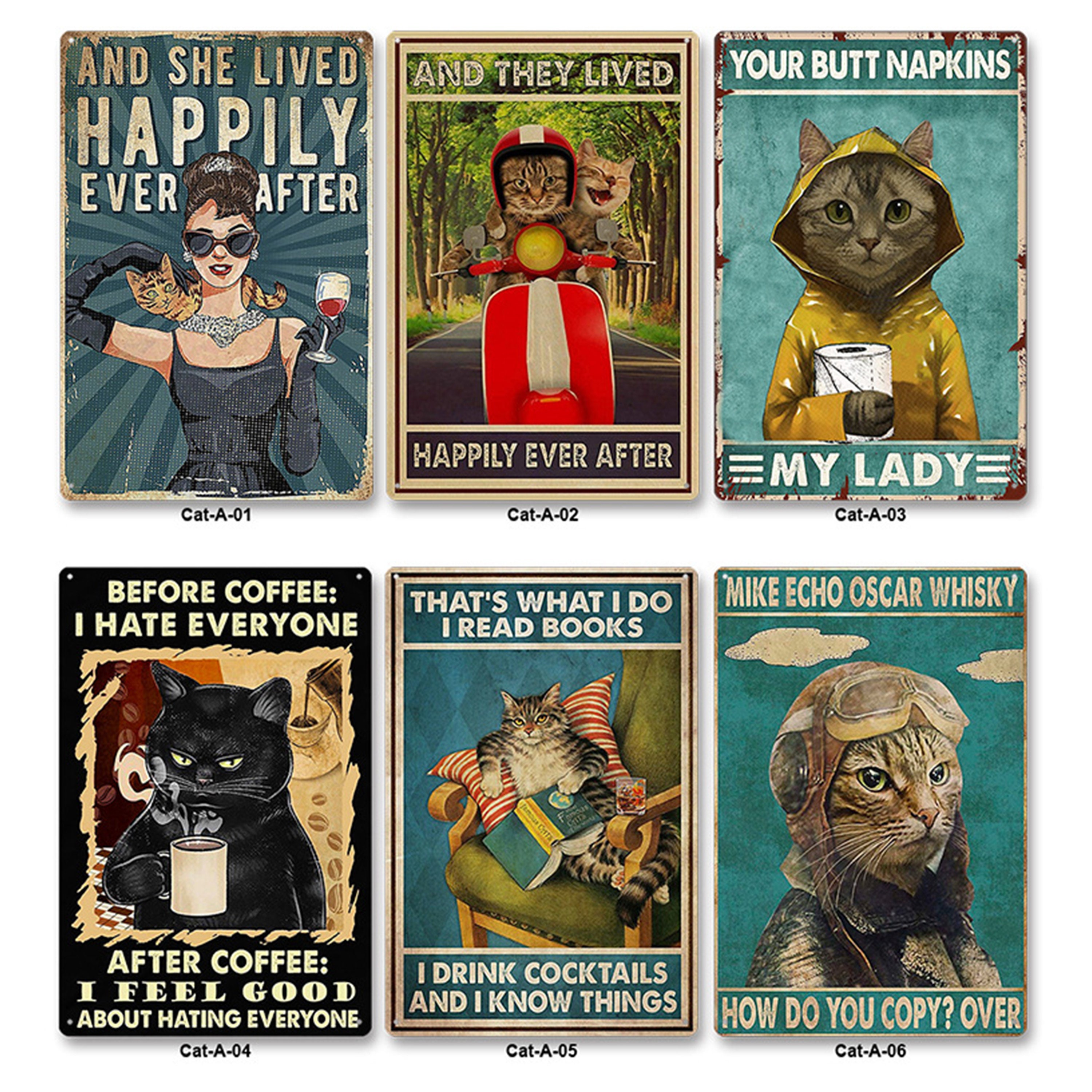 Retro Art Wall Hanging Metal Tin Signs Cat Style Wall Decoration ...